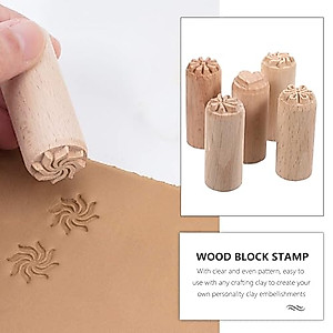 VILLCASE 2cm Wooden Stamp Clay Decorative Stamp Pottery Tool Stamp Homemade Pasta Tools Round Shape Printing Stamp Pottery Stamp Stamps for Textured Hand Roller DIY Tools Cookies Moon Cake