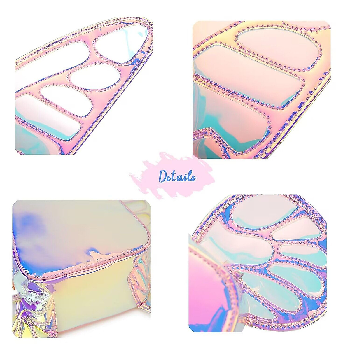 ENJOININ Women's Laser Holographic Backpack Butterfly Angel Wings Casual Daypack Shoulder bag for Young Girls (Laser Pink)