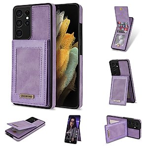 Compatible with Samsung Galaxy S21 Ultra 5G Case with Leather Credit Card Holder Magnetic Clasp Stand Cell Accessories Mobile Flip Purse Phone Cover for S21ultra 21S S 21 21ultra G5 Women Men Purple