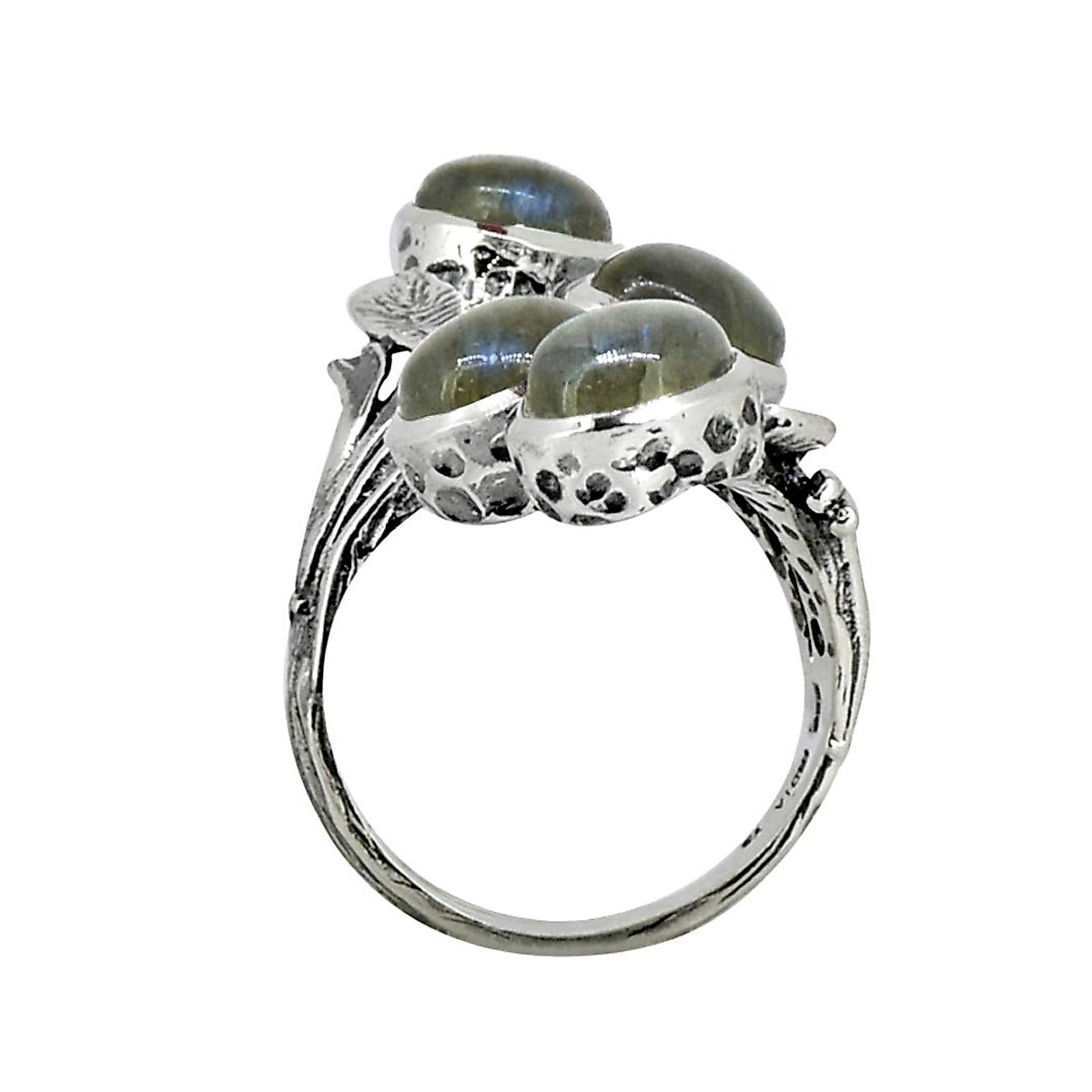 YoTreasure Natural Labradorite Solid 925 Sterling Silver Innovative Leaf Vine Design Ring