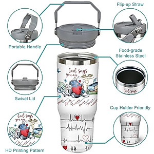 soeufnwhf 30oz Nurse Tumbler Cup with Handle Nurse Travel Coffee Mug, Nurse Nutrition Facts Tumbler, Best Nursing School Gifts, Nursing Graduation Gifts, RN Gifts for Nurses Appreciation Gifts, White