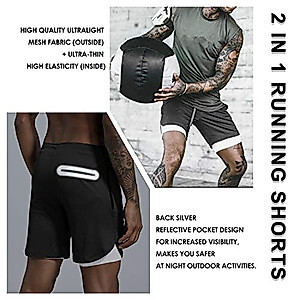Leidowei Men's 2-in-1 Running Shorts Workout Jogger Gym Quick-Dry Bodybuliding Athletic Short with Pockets Green L