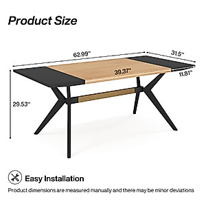 Tribesigns 63" Dining Table for 4-6 People, Modern Rectangular Kitchen Table Dinner Table, Large Dining Room Table with X-Shaped Iron Frame and Thickened Board