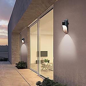 DILIN Solar Motion Sensor Outdoor Wall Light, IP65 Waterproof LED Modern Wall Sconce for Porch, Garden, Patio, Front Door, Cordless, Black, 3000K