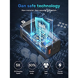 Baseus USB C Charger, 65W 3 Port Foldable USB C Wall Charger, Fast PD GaN Charger for iPhone 14/14 pro/13 Pro/13 Pro Max/SE/Mini/11/XR/XS, Steam Deck, Samsung S22+/S22, MacBook, iPad, Pixel 6, Black