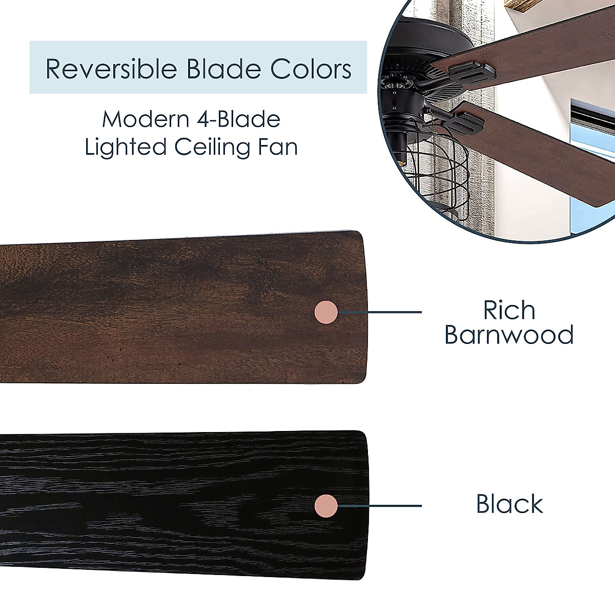 RIVER OF GOODS Industrial LED Ceiling Fan - 52" L x 52" W - Caged Ceiling Fan with Lights - Rich Barnwood/Black Fan Blades