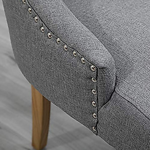 HomeSailing 4 Comfy Armchairs Dining Room Chairs with Arms Only Grey Fabric Upholstered Kitchen Chairs High Back Button Tufted Padded Side Chairs for Living Room Wood Oak Legs Chairs (Gray Set of 4)