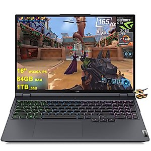 Lenovo Legion 5 Pro 16 Gaming Laptop 16" WQXGA IPS 165Hz (500 nits, 100% sRGB) AMD Octa-Core Ryzen 7 6800H (Beats i7-11800H) 64GB RAM 1TB SSD GeForce RTX 3060 6GB USB-C Backlit Win11 + HDMI Cable