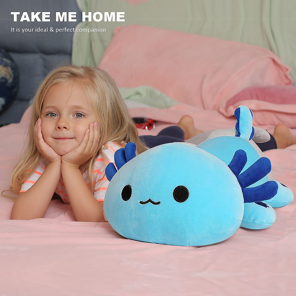 Onsoyours Cute Axolotl Plush, 19" Soft Large Stuffed Animal Salamander Big Plush Pillow, Kawaii Plushie Toy for Kids (Blue Axolotl A, 19")