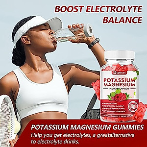 Potassium Magnesium Supplement Gummies for Adults Kids, Sugar-Free Potassium Citrate Gummies Supports Leg Cramps & Muscle & Heart Health, Vegan Magnesium Glycinate Gummies Raspberry Flavor 60 Cts