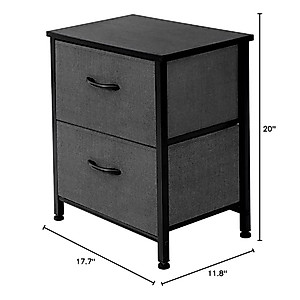 AZL1 Life Concept Storage Dresser End/Side Table Night Stand Furniture Unit - Small Standing Organizer for Bedroom, Office, Living Room, and Closet - 2 Drawer Removable Fabric Bins - Dark Grey