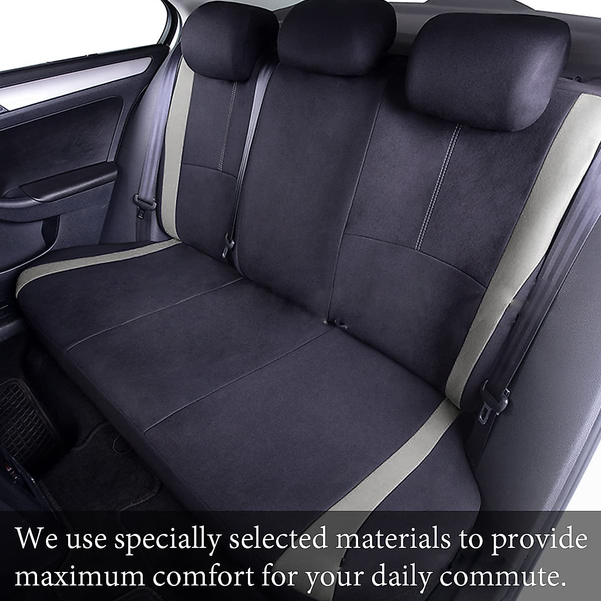 AICEL 9 Piece Car Seat Covers Full Set, Front and Rear Split Bench Auto Seat Protectors, Universal Two-Tone Washable Automotive Seat Covers (Gray)