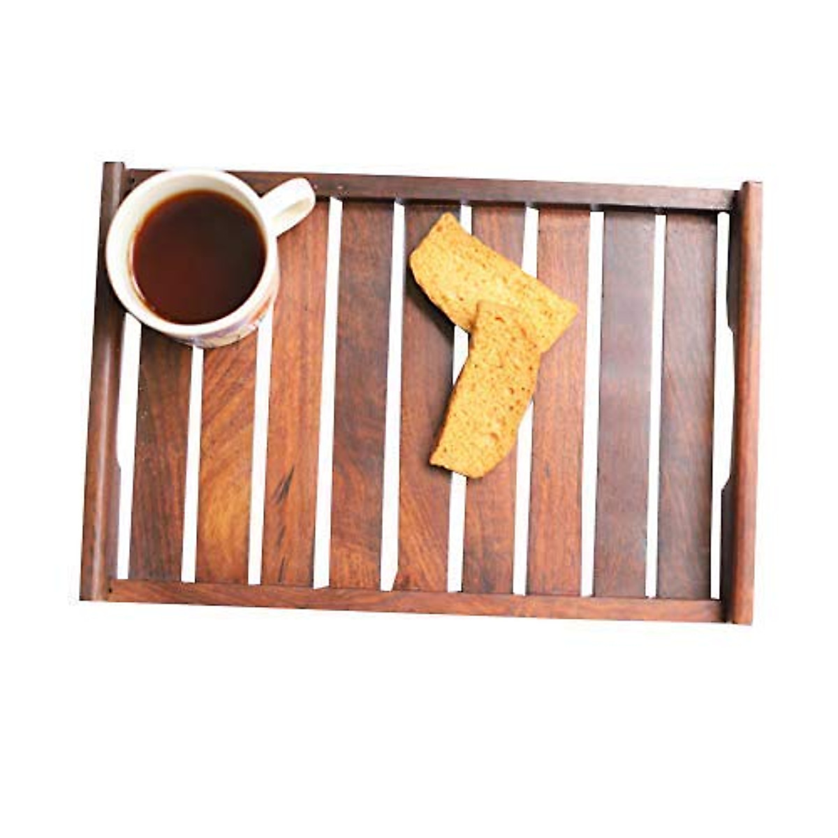 Wood Serving Trays for Dining Table, Wooden Serving Trays with Handles, Rustic Nesting Trays, Breakfast Tray, Coffee Table, Party Tray, Rectangular, Brown Wooden Tray, Table Decor.