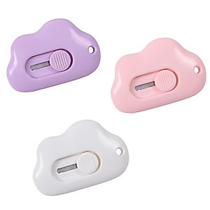 3Pcs Mini Box Cutter Retractable Utility Knife - Cloud Knife Box Cutter for Office and Home Use- Aesthetic Box Cutter for Box Letter Envelope - Multicolor.