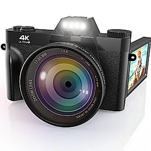 Vlogging Camera, 4K Digital Camera for YouTube with WiFi, 16X Digital Zoom, 180 Degree Flip Screen, Wide Angle Lens, Macro Lens, 2 Batteries and 32GB TF Card TopCamA03