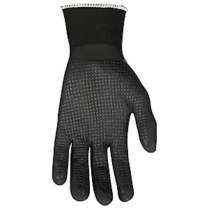 MCR Safety Ninja BNF N96797S Work Gloves, 15 Gauge NylonSpandex Shell, Breathable Nitrile Foam(BNF) Coated Palm & Fingertips with Grip Dots, Small, Black