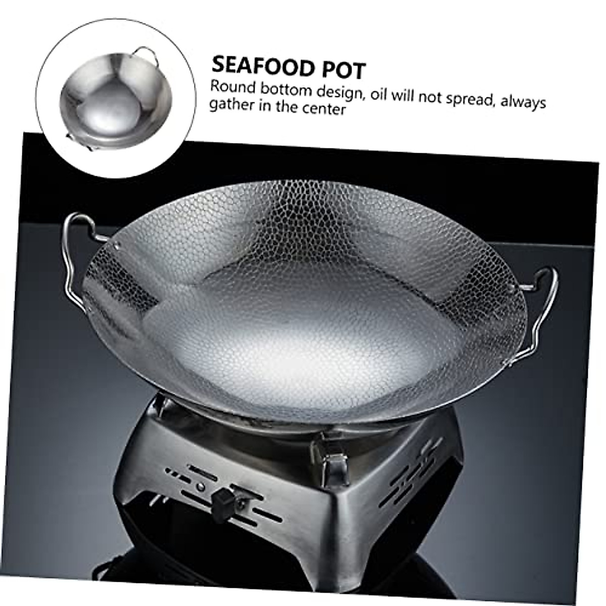 Angoily Stainless Steel Seafood Pot Stove Burner Pans Korean Ramen Pot Metal Cooking Utensils Kitchen Gadget Gas Range Shabu Pot Non- Stick Paella Pan Kitchen Cookware Double Ear Ramen Pot