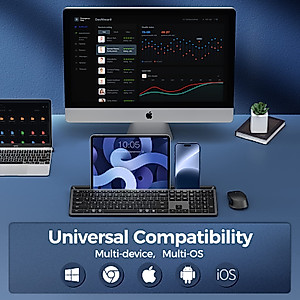 Wireless Keyboard,Multi-Device 2.4G/Bluetooth Keyboard Ultra-Slim Full Size Computer Keyboard With Numeric Pad,iPad Keyboard With Tablet Holder,Quiet USB Keyboard for iPad,iPhone,Laptop,PC,Mac