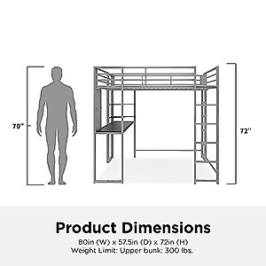 DHP Adobe Loft Bed, Silver, Full