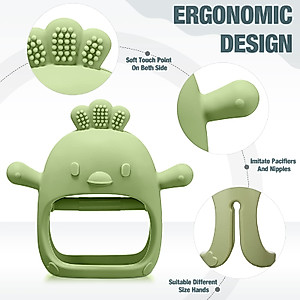 3 Pack Baby Teether Teething Toys for Babies 0-6 Months Baby Teething Toy Silicone Anti Dropping Infant Hand Teether Pacifiers Wrist Hand Chew Toys for Sucking Needs (Blue, Green, Flesh Pink, Chick)