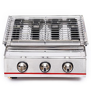 NATICRISI Portable Gas Grill,Portable Griddle Propane LPG Gas Grill,3 Burners LPG Gas BBQ Grills Tabletop, Tabletop Gas Plancha for Outdoor Camping, Kitchen
