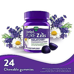 ZzzQuil PURE Zzzs Melatonin Gummies, Sleep Aid, Melatonin 2mg, with Chamomile & Lavender, Melatonin Sleep Gummies, Sleep Aids for Adults, Wildberry Vanilla Flavored, 24 Sleep Gummies