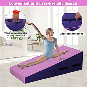 Gymnastics Mat Incline Wedge Mat 48”x24”x14” Folding Octagon Tumbler Cheese Wedge with Non-Slip PVC Surface & Handles, Fitness Skill Shape Tumbling Mat for Kids Play, Home Exercise, Aerobics