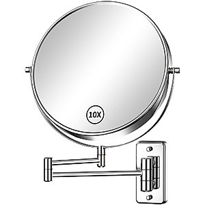 Gospire 9" Large Size Wall Mount Makeup Mirror with 1X/10X Magnification Double-Sided 360° Swivel Vanity Mirror，Chrome Polished Extendable Shaving Bathroom Wall Cosmetic Mirror for Men and Women