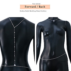 StoneFans Long Crystal Back Necklace Body Chains for women Silver Wedding Cubic Zirconia Backdrop Necklace Festival Dress Body Jewelry (Silver)