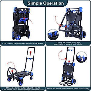 2-in-1Folding Hand Truck with Folding Basket, 330LBS Capacity handtruck,Dolly cart with Retractable Handle,Hand Truck Foldable Dolly with 4 Wheels,Portable Hand cart