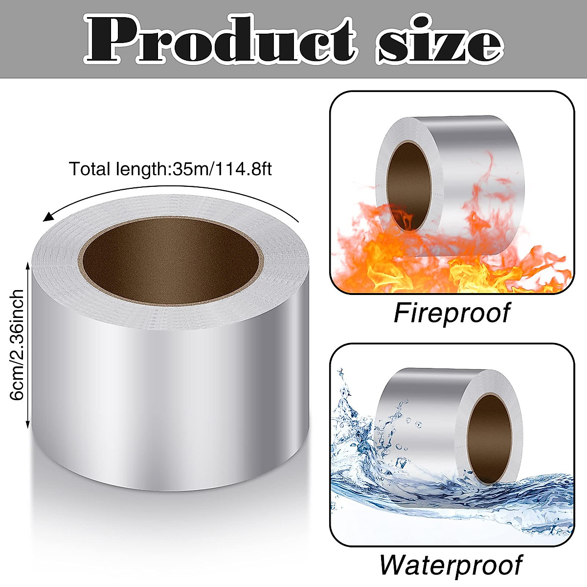 Outus Aluminum Tape 2.36 Inch x 115 Feet, 1.8 Silk Aluminum Foil Tape HVAC High Temp Insulation High Heat Resistant Sealing Film for Duct Work Ac Units Furnace Dryer Vent