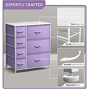Sorbus Dresser with 7 Drawers - Furniture Storage Chest for Kid’s, Teens, Bedroom, Nursery, Playroom, Clothes, Toys - Steel Frame, Wood Top, Tie-dye Fabric Bins (7-Drawer, Pastel Purple)