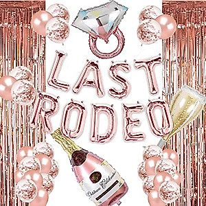 Western Last Rodeo Bachelorette Party Decorations, Cowgirl Last Rodeo Balloons Banner, Rose Gold Fringe Curtains Ring Balloons for Bride to Be/Final Rodeo/Bridal Shower Party Decorations Supplies-Wild West