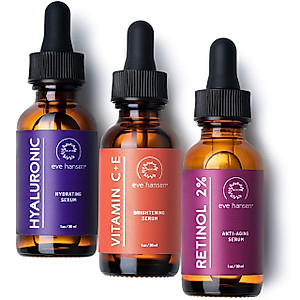 Eve Hansen Facial Serum Set | Vitamin C Serum, Hyaluronic Acid Serum, Retinol Serum | Hydrating and Anti-Aging Serum Set | 3x1 oz
