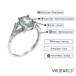 VIR JEWELS 1.20 cttw Green Amethyst Ring .925 Sterling Silver with Rhodium Oval 8x6 MM Size 9