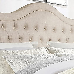 Rosevera Turin Linen Upholstered Panel Bed with Ajustable Button-Tufted Headboard for Bedroom, King, Natural Beige