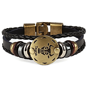 Hamoery Punk Alloy Leather Bracelet Constellation Braided Rope Bracelet Bangle Wristband(Taurus)