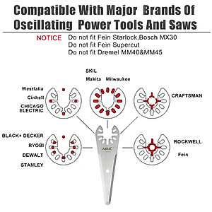 AIRIC Tapered Rigid Scraper Universal, 8 pcs Oscillating Multitool Blades, Compatible with Dewalt Fein Multimaster Porter Cable Black&Decker Bosch Dremel Rockwell etc. 1YQG8P