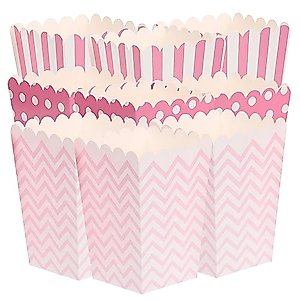 ULTECHNOVO 36pcs Popcorn Boxes Sweets Gift Basket Candy Popcorn Nutcrackers for Nuts Striped Popcorn Boxes Movie Night Popcorn Box Ornament Container Paper Pink Popcorn Holders for Party Set