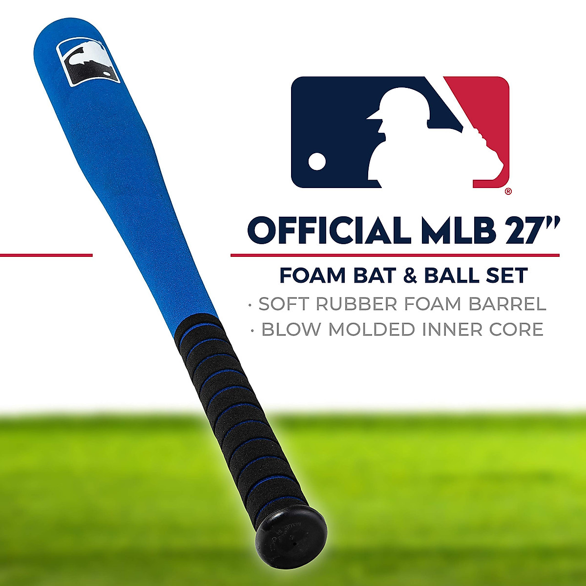 Franklin Sports MLB Kids Foam Baseball Bat + Ball Set - Jumbo Oversize Tball + Baseball Bat + Foam Ball for Kids + Toddlers - Blue - 24"