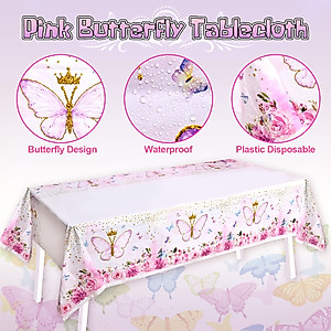 Winrayk Butterfly Birthday Party Decorations Girls Women, Pink Purple Butterfly Balloons Arch & Backdrop Tablecloth Butterfly Wall Decor Foil Balloons, Fairy Butterfly Theme Party Decorations Supplies