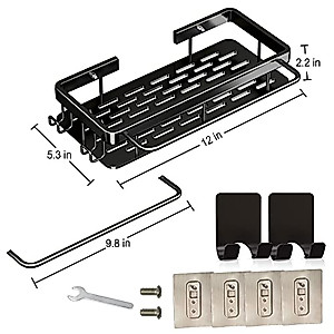 BASHO FAN Shower Caddy organizer - Large Capacity Shower Organizer With Hooks Easy Installation Adhesive Shower Shelf With 2 Razor Hooks for Bathroom Storage Kitchen Shelf Rack