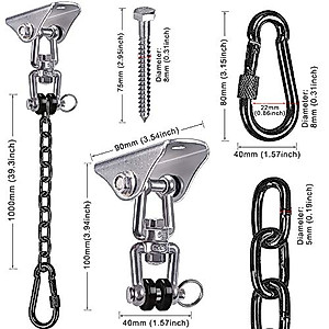 SELEWARE Hammock Hanging Kit, Swing Hanger with 39” Chain and Carabiner, 360°Rotation, Indoor & Outdoor Hammock Chair Porch Swing Set Hardware, 2 Screws for Wooden Set, Black