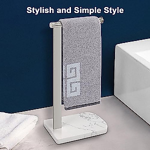 NearMoon Hand Towel Holder with Balanced Marble Base, 304 Stainless Steel Stand Towel Ring L Shape Hand Towel Rack Free-Standing Towel Bar for Bathroom Kitchen Countertop (Single Rod, Brushed Nickel)