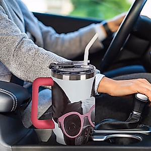 40 Oz Vacuum Tumbler with Light Rose Red Handle Leakproof Insulated Tumbler French Bulldog Pink Glasses Stainless Steel Travel Mug with Lid And Straw Coffee Cup Cute Water Bottles Cup Holder Friendly