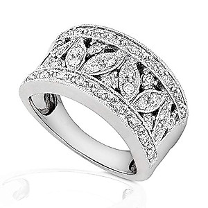 Kobelli Diamond Fashion Floral Band 1/2 carat (ctw) in 14K White Gold, Size 9, White Gold