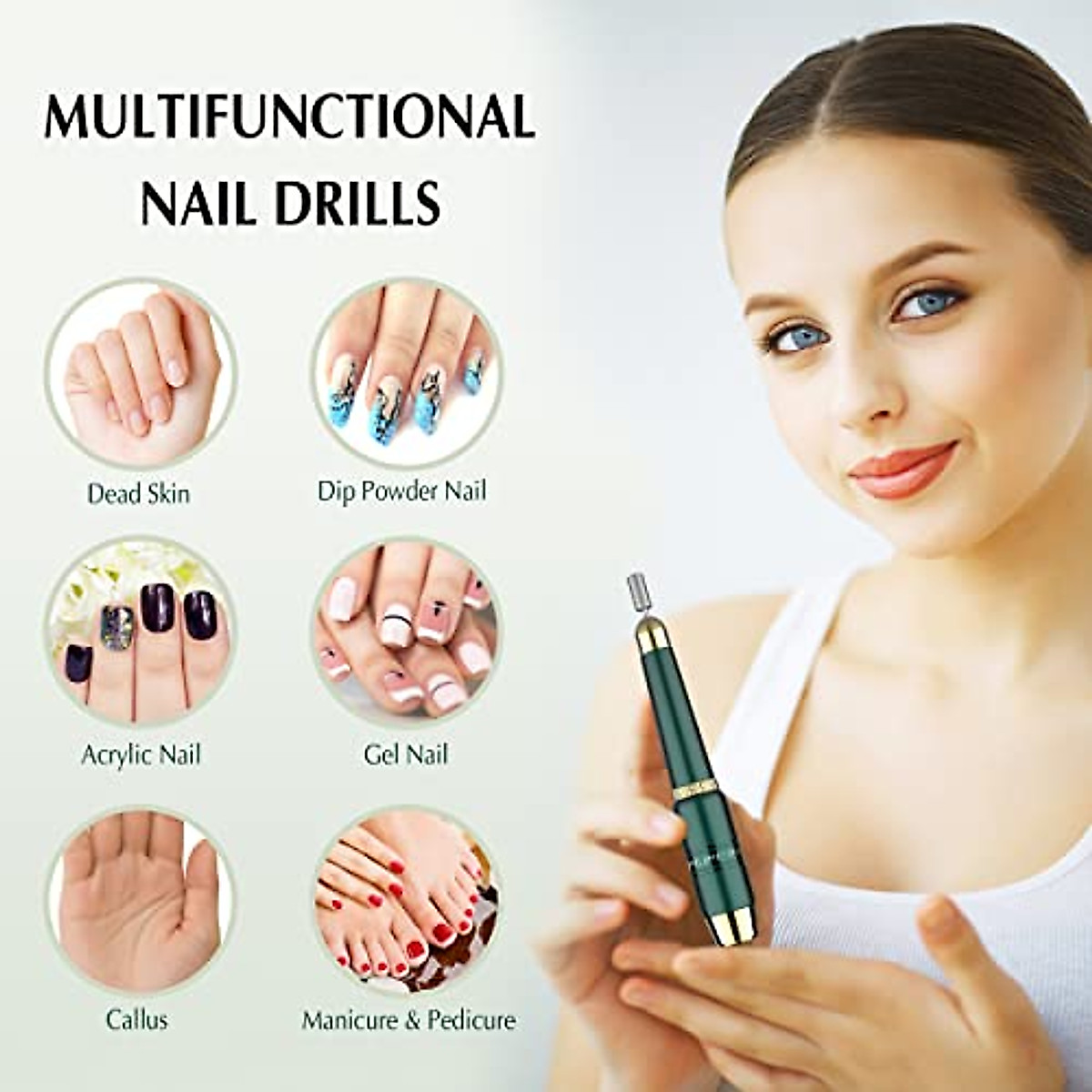 Electric Nail File, Nail Drills for Acrylic Nails Professional Gel Nail Kit Portable Efile Nail Drill with LED Display, Nail Drill Machine Manicure Pedicure Tool Nail Kit for Beginners with Everything