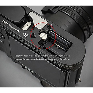 LIM'S Genuine Italy Leather Camera Half Case Metal Grip Dovetail Plate for Leica Q3 [Black]