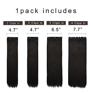REECHO 26" Straight Super Long 4 PCS Set Thick Clip in on Hair Extensions Black Brown