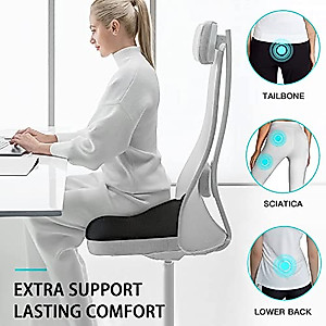 Benazcap X Large Memory Seat Cushion for Office Chair Pressure Relief Sciatica & Tailbone Pain Relief Memory Foam Firm Coccyx Pad for Long Sitting, for Office Chair, Gaming Chair and Car Seat Upgrade